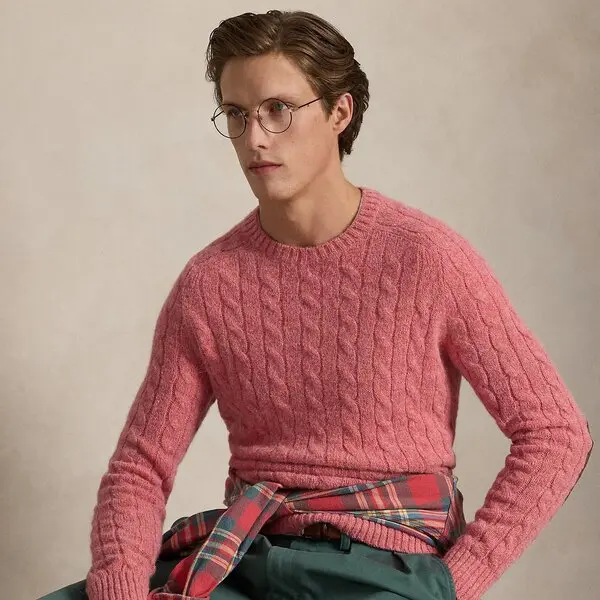 Ralph Lauren Cable-knit Sweater With Suede Patches - Strawberry Gelato Heather