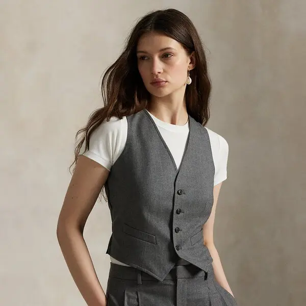 Ralph Lauren Wool-blend Buttoned Vest - Medium Grey Melange