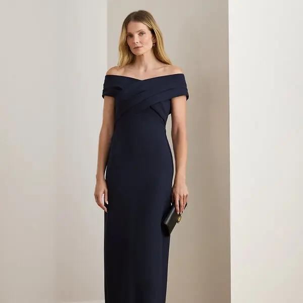 Ralph Lauren Crepe Off-the-shoulder Gown - Lighthouse Navy