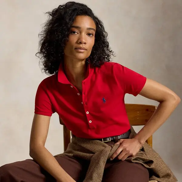 Ralph Lauren Slim Fit Stretch Polo Shirt - Red/navy