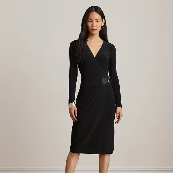 Ralph Lauren Buckled Jersey Faux-wrap Dress - Black