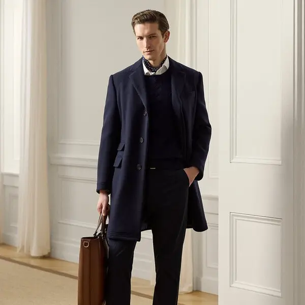 Ralph Lauren Kent Hand-tailored Wool-blend Topcoat - Navy
