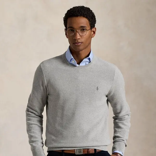 Ralph Lauren Mesh-knit Cotton Crewneck Sweater - Andover Heather