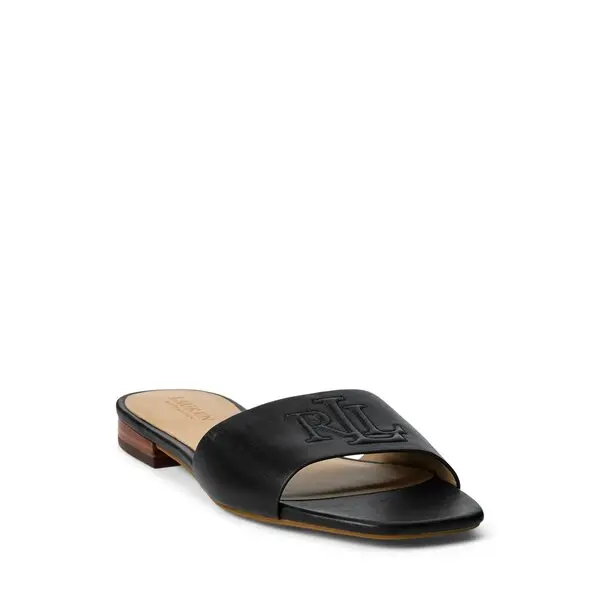 Ralph Lauren Everley Calfskin Slide Sandal - Black