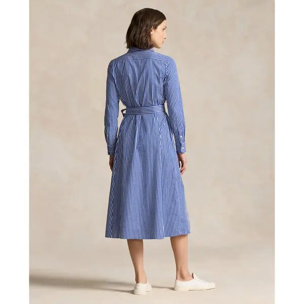 Ralph Lauren Striped Cotton Shirt Dress - Bright Navy & White