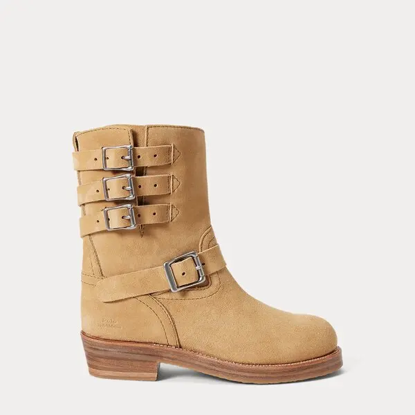 Ralph Lauren Suede Moto Boots - Caramel