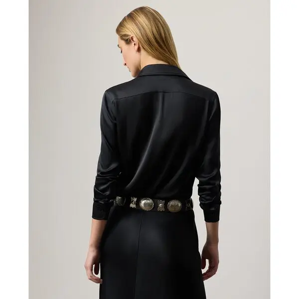 Ralph Lauren Cameron Straight Fit Charmeuse Shirt - Black