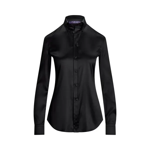 Ralph Lauren Cameron Straight Fit Charmeuse Shirt - Black
