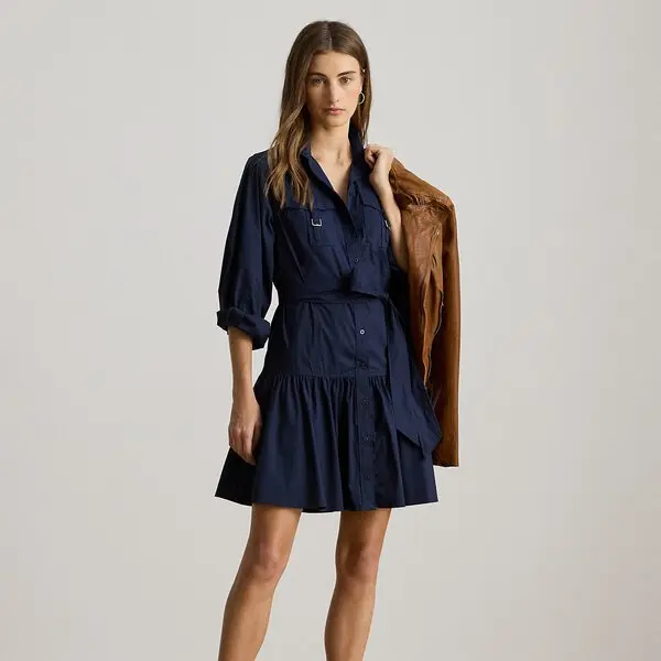 Ralph Lauren Buckle-trim Cotton-blend Dress - Lauren Navy