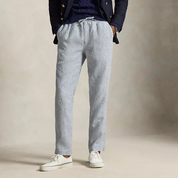 Ralph Lauren Tapered Linen Pants - Navy Micro Stripe