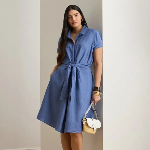 Ralph Lauren Tie-front Linen Shirt Dress - Carson Blue