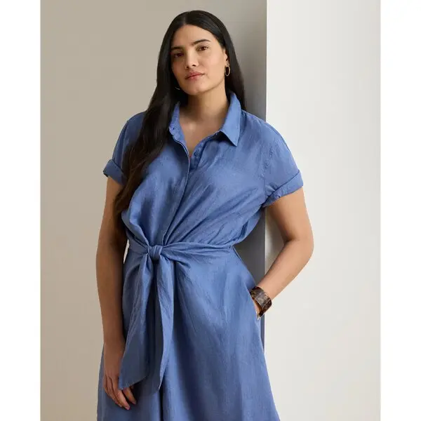 Ralph Lauren Tie-Front Linen Shirt Dress - Carson Blue | Editorialist