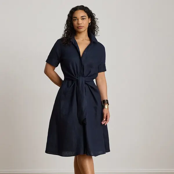 Ralph Lauren Tie-front Linen Shirt Dress - Lauren Navy