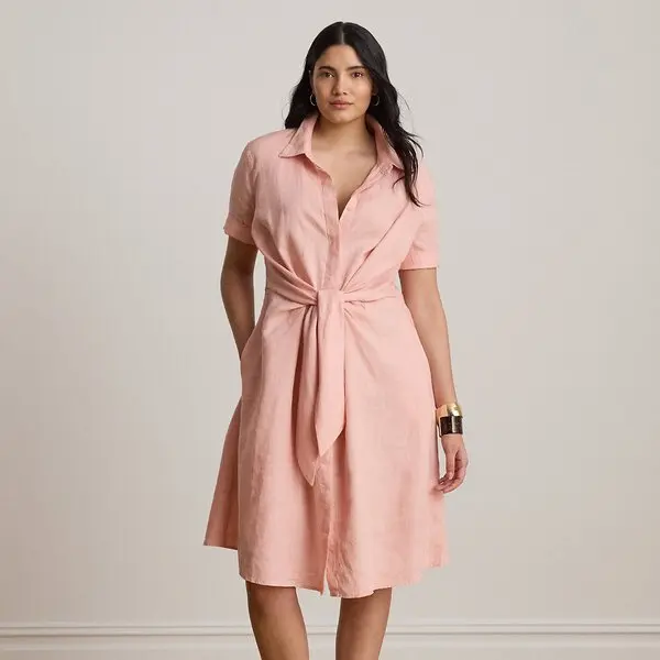 Ralph Lauren Tie-front Linen Shirt Dress - Pink Rhodonite