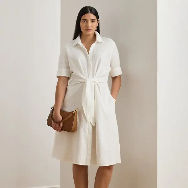 Ralph Lauren Tie-front Linen Shirt Dress - White