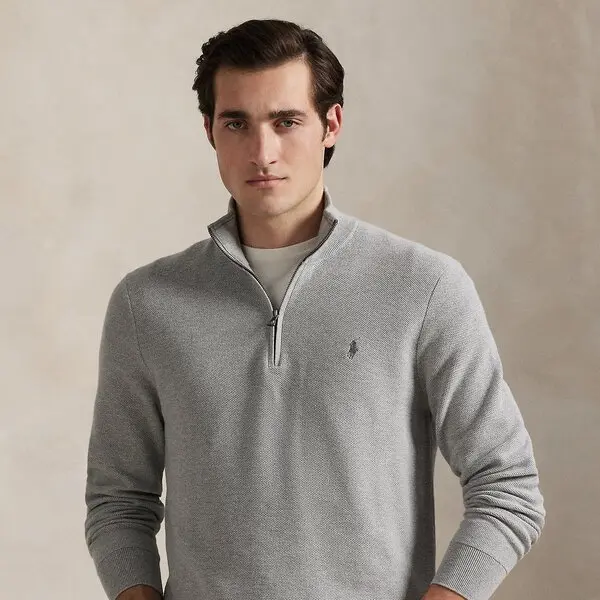 Ralph Lauren Mesh-knit Cotton Quarter-zip Sweater - Andover Heather
