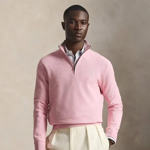 Ralph Lauren Mesh-knit Cotton Quarter-zip Sweater - Carnation Pink Heather