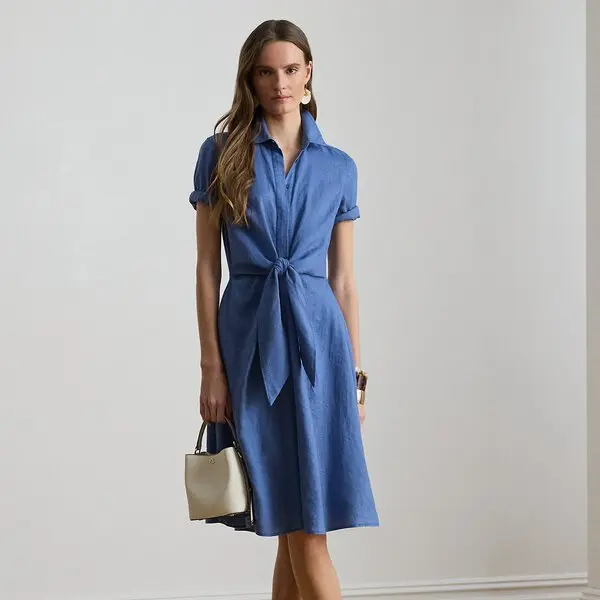 Ralph Lauren Tie-front Linen Shirt Dress - Carson Blue