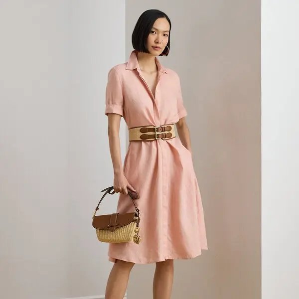 Ralph Lauren Tie-front Linen Shirt Dress - Pink Rhodonite