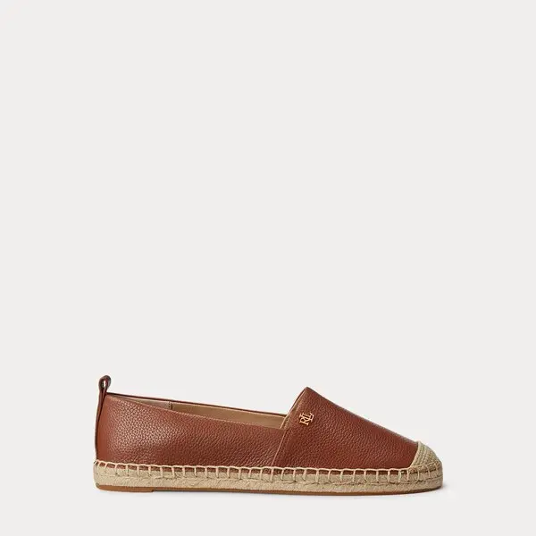 Ralph Lauren Cameryn Iv Tumbled Leather Espadrille - Deep Saddle Tan