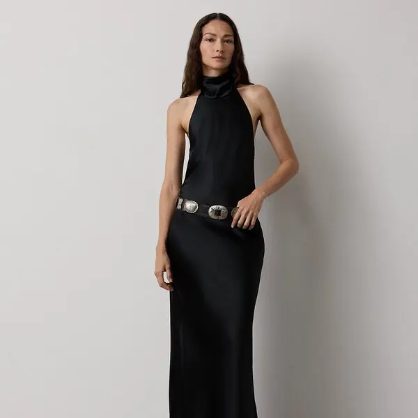 Ralph Lauren Chilton Stretch Satin Evening Gown - Black