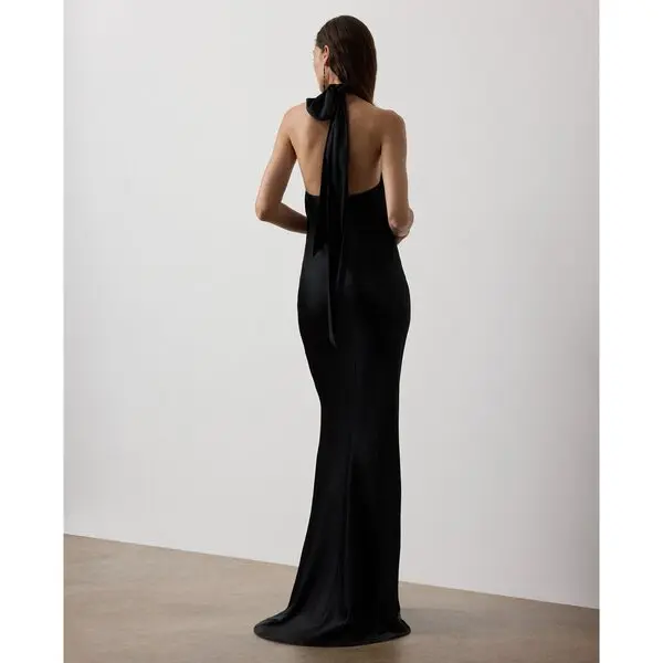 Ralph Lauren Chilton Stretch Satin Evening Gown - Black