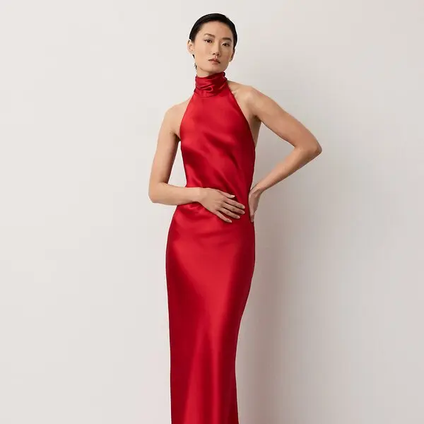 Ralph Lauren Chilton Stretch Satin Evening Gown - Bright Red
