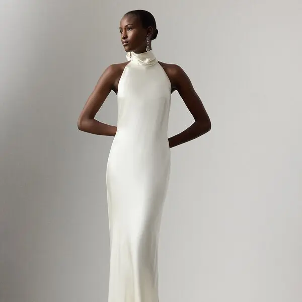 Ralph Lauren Chilton Stretch Satin Evening Gown - Lux Cream