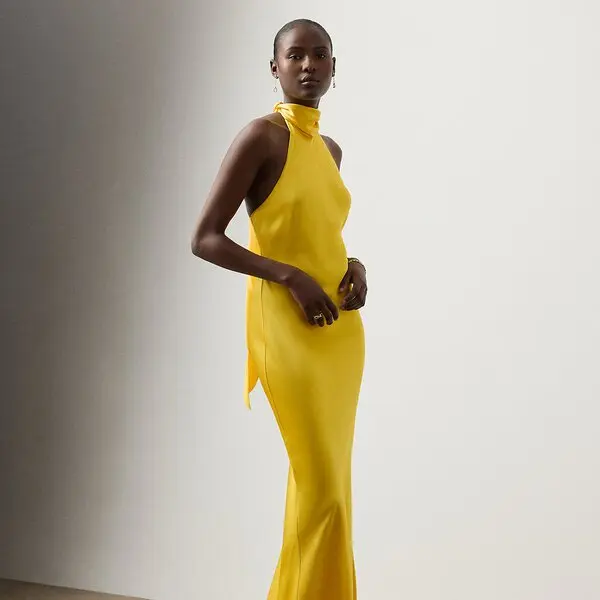 Ralph Lauren Chilton Stretch Satin Evening Gown - Racing Yellow