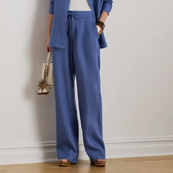 Ralph Lauren Linen Wide-leg Pant - Carson Blue