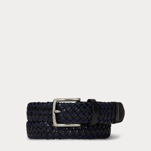 Ralph Lauren Leather & Braided Cord Woven Belt - Black/navy