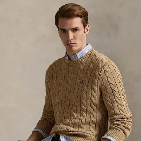 Ralph Lauren Cable-knit Cotton Sweater - Camel Melange