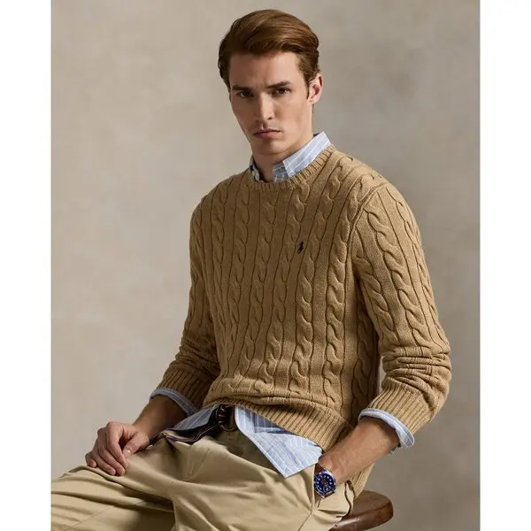 Ralph Lauren Cable-knit Cotton Sweater - Camel Melange