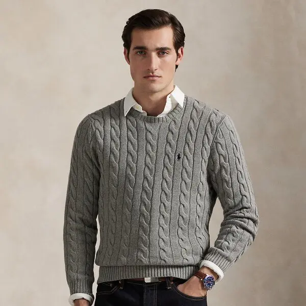 Ralph Lauren Cable-knit Cotton Sweater - Fawn Grey Heather