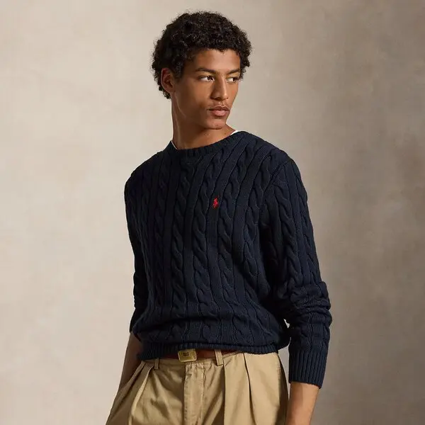 Ralph Lauren Cable-knit Cotton Sweater - Hunter Navy/red