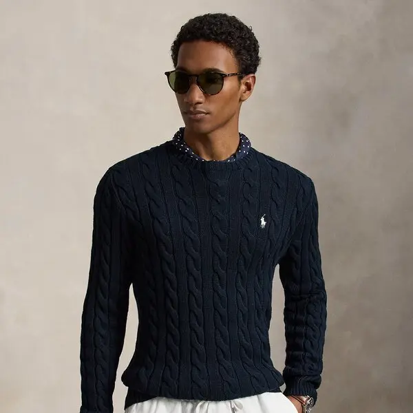 Ralph Lauren Cable-knit Cotton Sweater - Hunter Navy/white