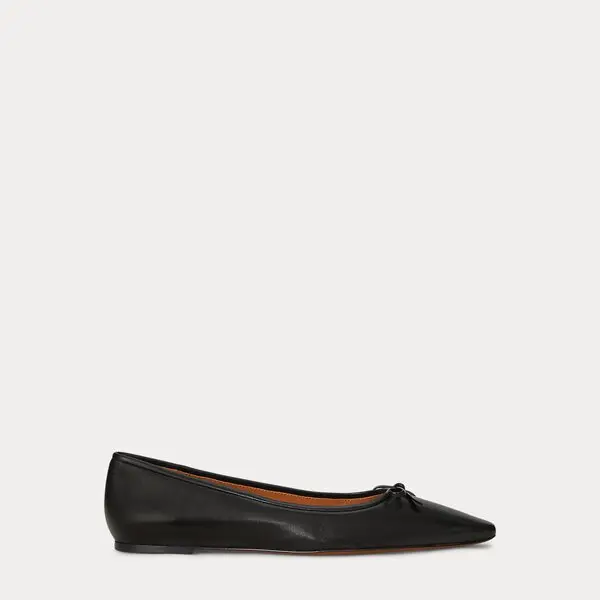 Ralph Lauren Pointed Leather Ballet Flat - Black
