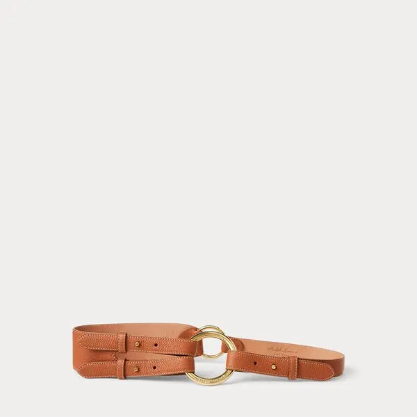 Ralph Lauren Pebbled Leather Belt With O-ring Detail - Rl Gold