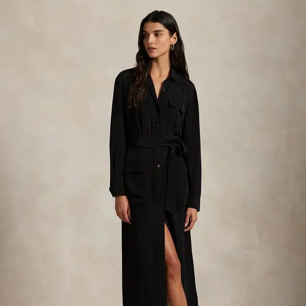 Ralph Lauren Belted Faille Shirtdress - Polo Black