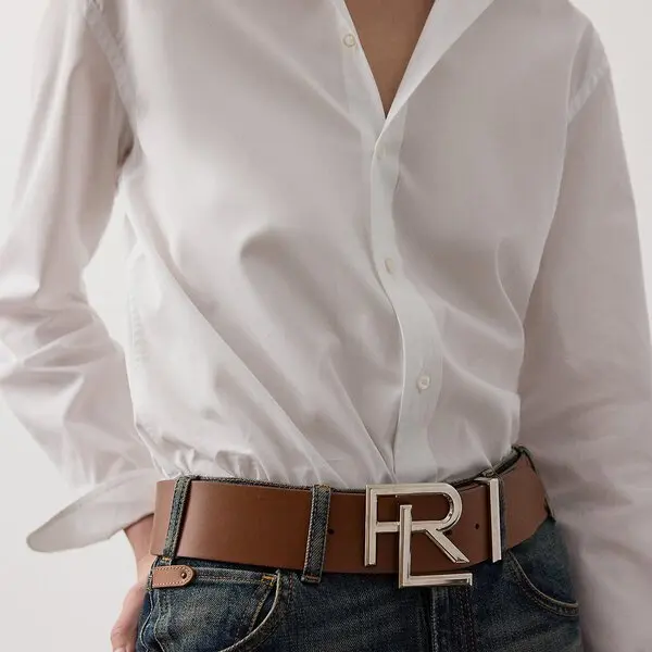 Ralph Lauren Box Leather Wide Belt - Rl Gold