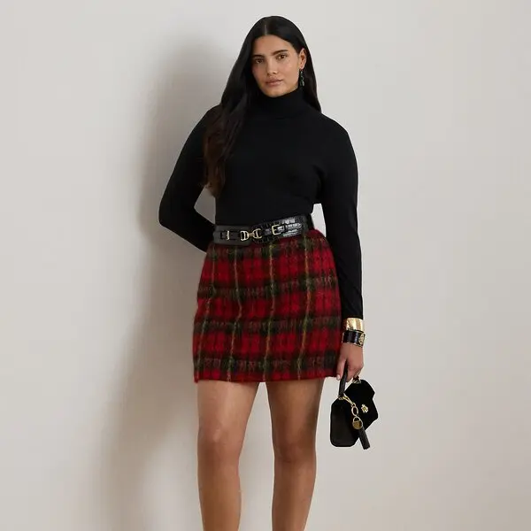 Ralph Lauren Plaid Mohair Pencil Miniskirt - Red/black/yellow Multi