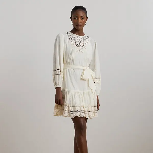 Ralph Lauren Lace-trim Cotton Voile Dress - Mascarpone Cream