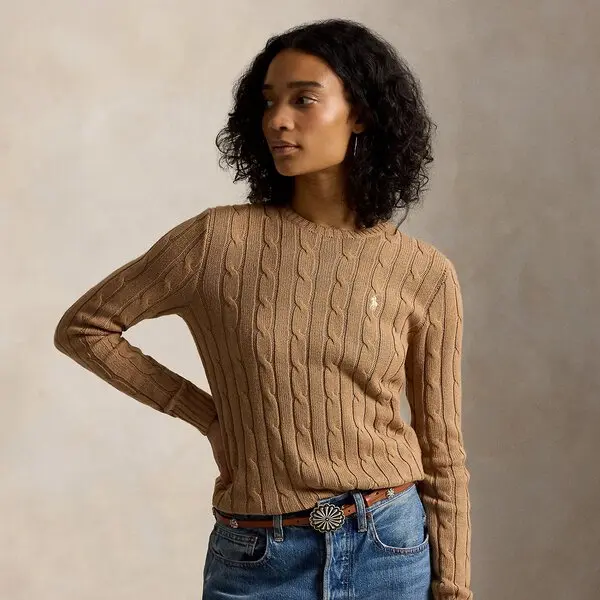 Ralph Lauren Cable-knit Cotton Crewneck Sweater - Collection Camel Melange