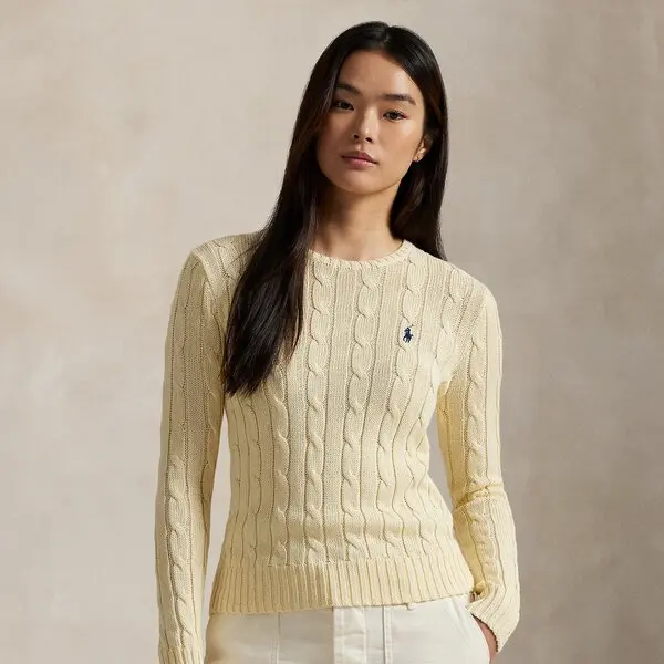 Ralph Lauren Cable-knit Cotton Crewneck Sweater - Cream