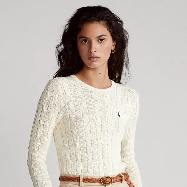 Ralph Lauren Cable-knit Cotton Crewneck Sweater - Cream