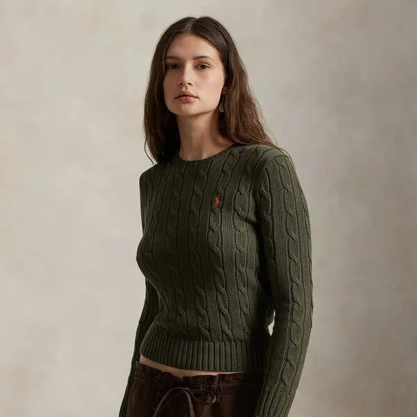 Ralph Lauren Cable-knit Cotton Crewneck Sweater - Harvest Olive