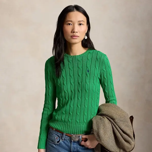 Ralph Lauren Cable-knit Cotton Crewneck Sweater - Preppy Green