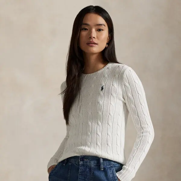 Ralph Lauren Cable-knit Cotton Crewneck Sweater - White