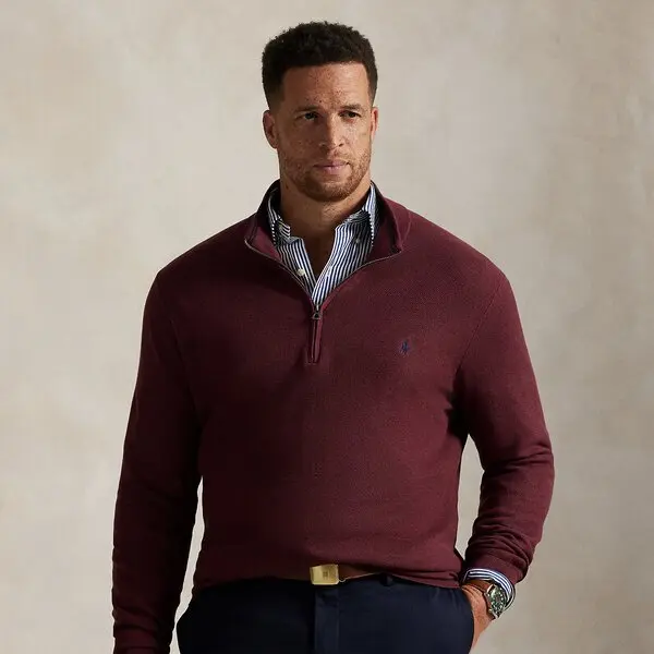 Ralph Lauren Mesh-knit Cotton Quarter-zip Sweater - Red Wine