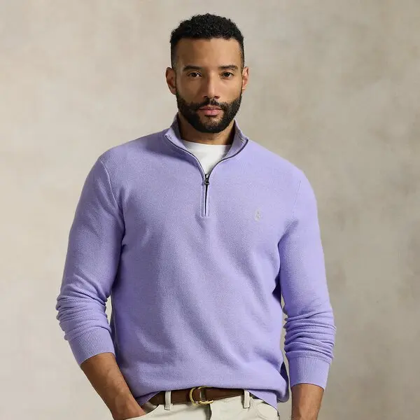 Ralph Lauren Mesh-knit Cotton Quarter-zip Sweater - Sky Lavender